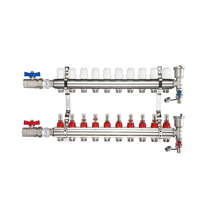 Radiant Heat Manifold Brass - 10 Loops 1" & 1/2" NPT For Hydronic Radi ...